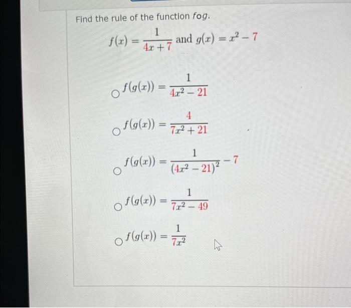 Solved Find the rule of the function fog. f(x)=4x+71 and | Chegg.com