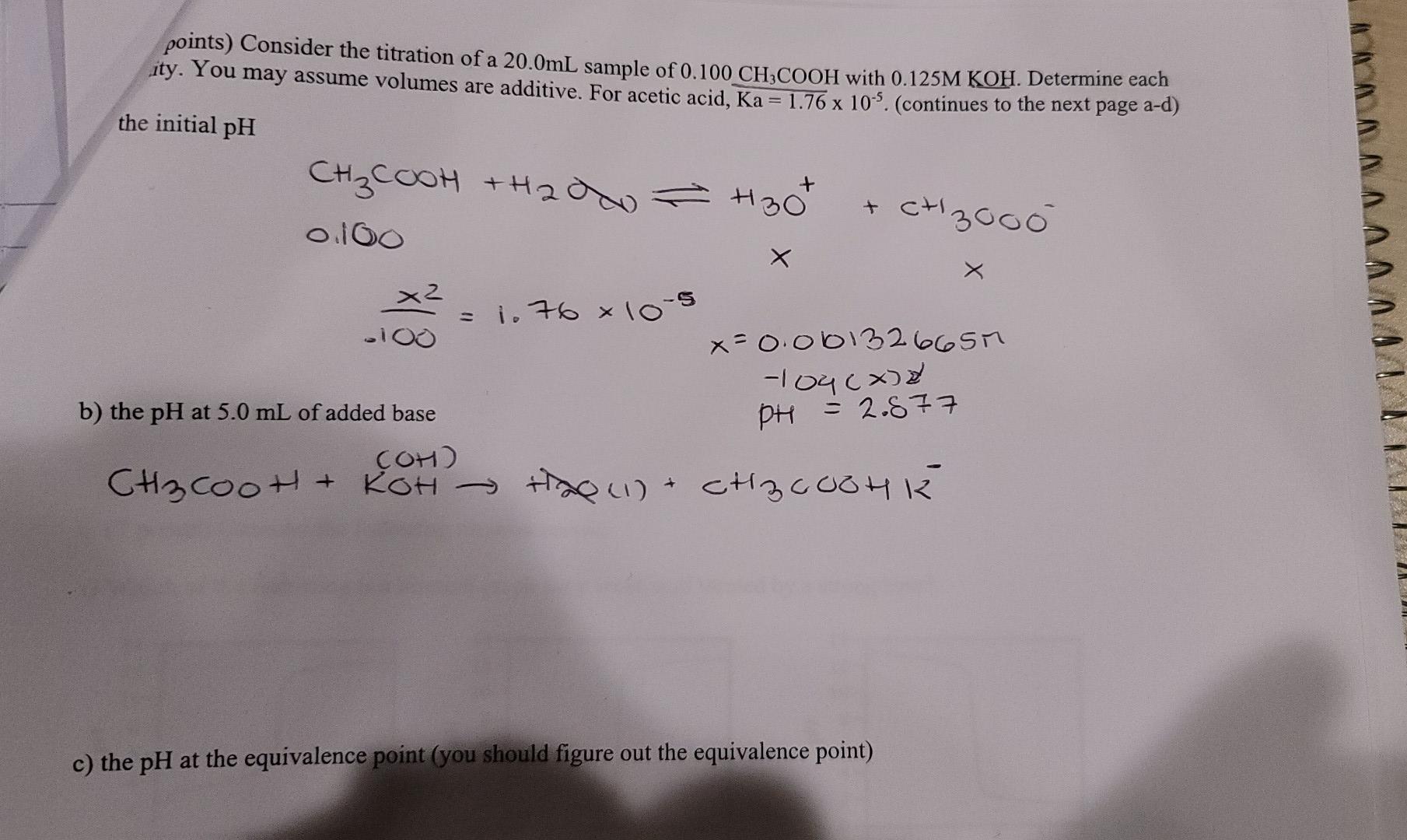Solved points) Consider the titration of a 20.0mL sample of | Chegg.com