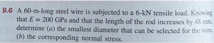 Solved 9.6 A 60 -m-long steel wire is subjected to a 6-kN | Chegg.com