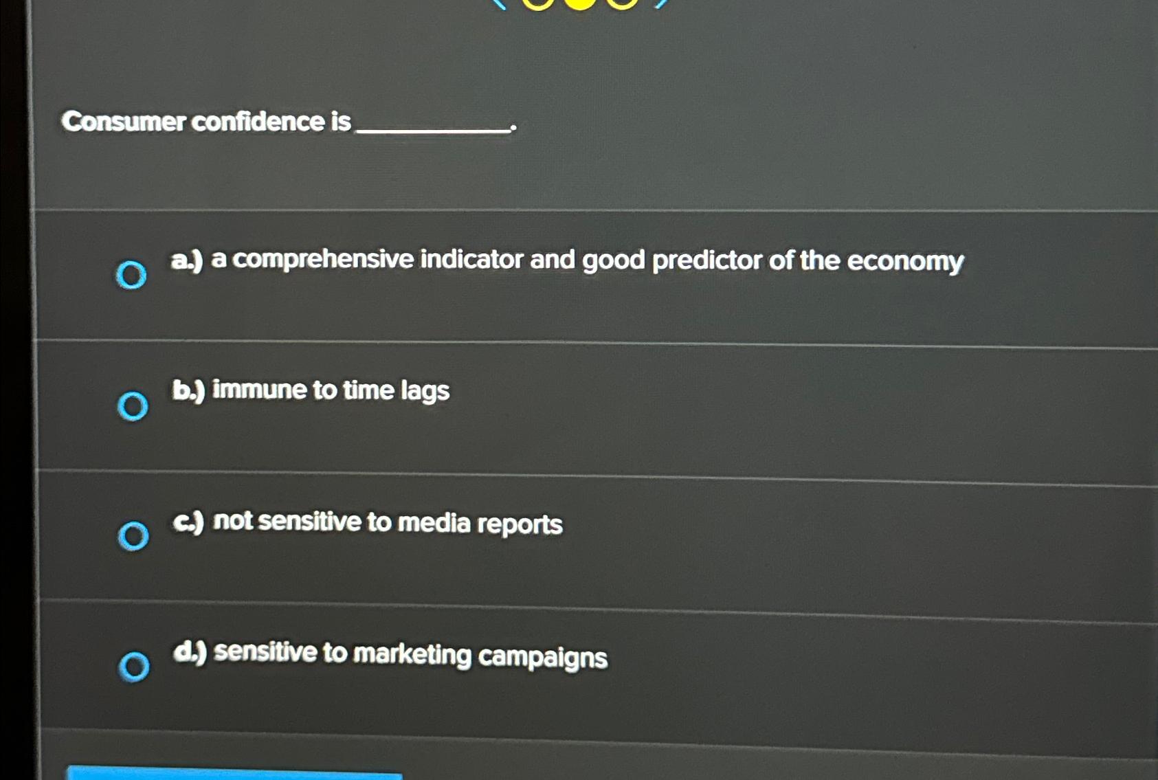 Solved Consumer confidence isa) ﻿a comprehensive indicator | Chegg.com