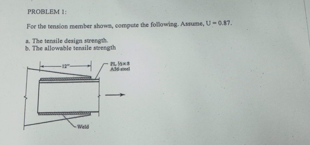 Solved PROBLEM 1: For the tension member shown, compute the | Chegg.com