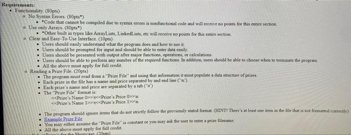Solved Requirements: • Functionality. (80pts) No Syntax | Chegg.com