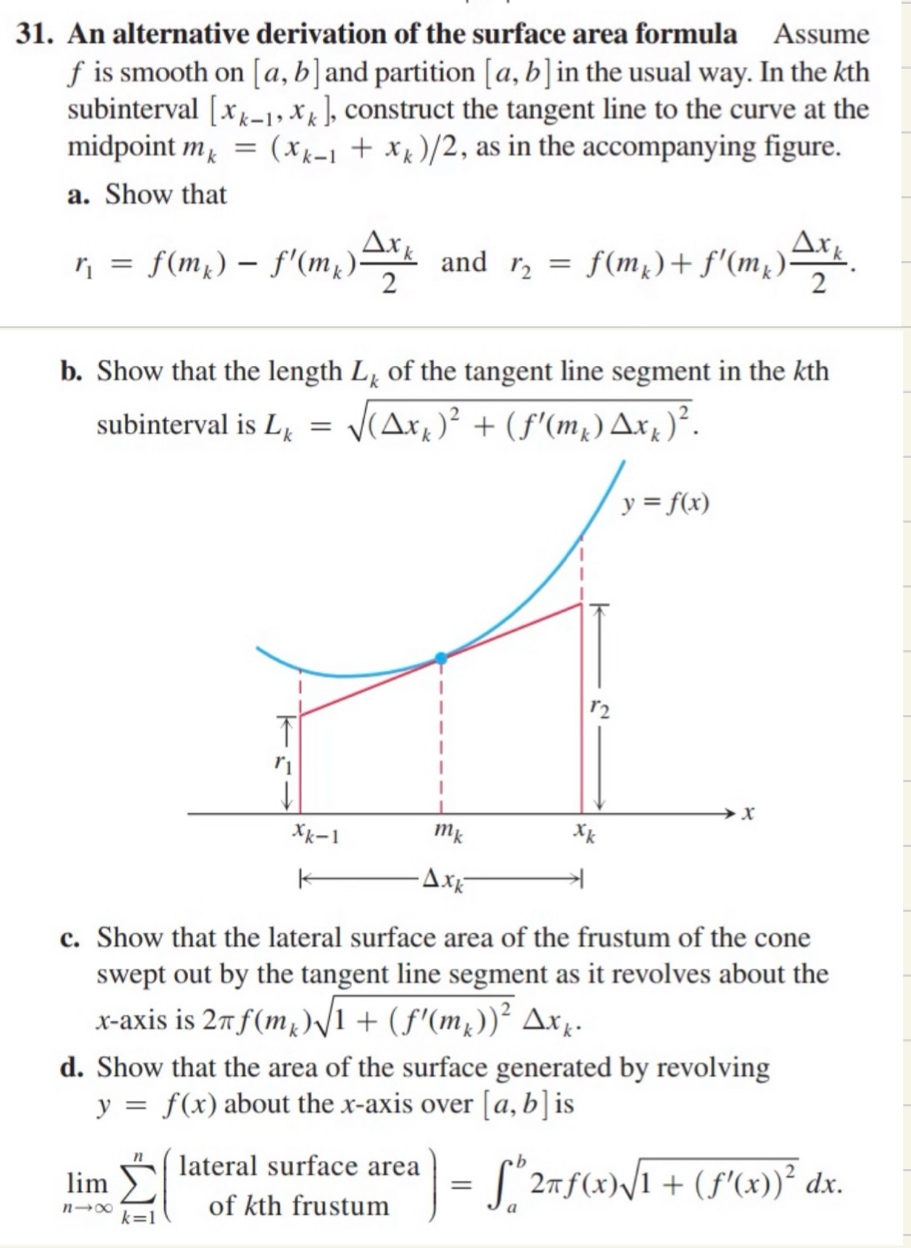 Solved An alternative derivation of the surface area formula | Chegg.com