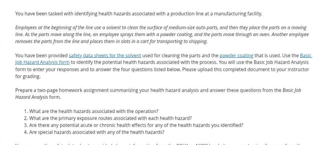 Solved You have been tasked with identifying health hazards | Chegg.com