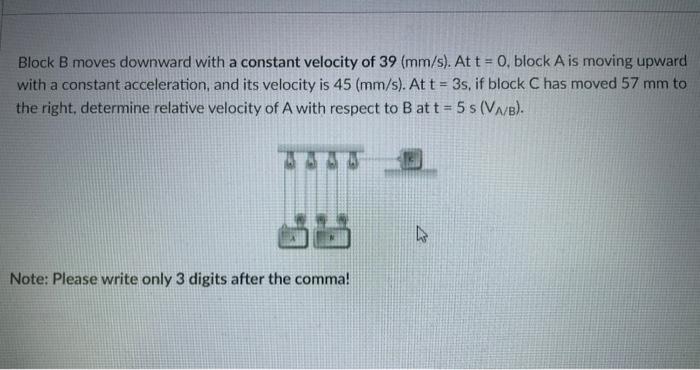 Solved Block B moves downward with a constant velocity of | Chegg.com