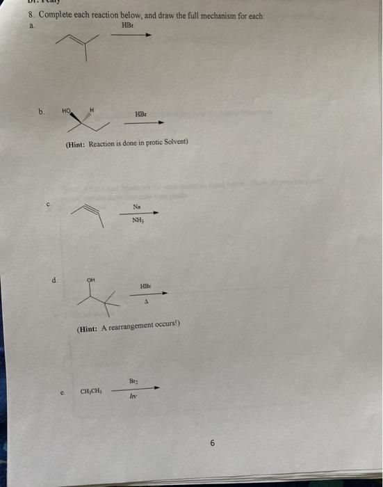 Solved 8. Complete each reaction below, and draw the full | Chegg.com