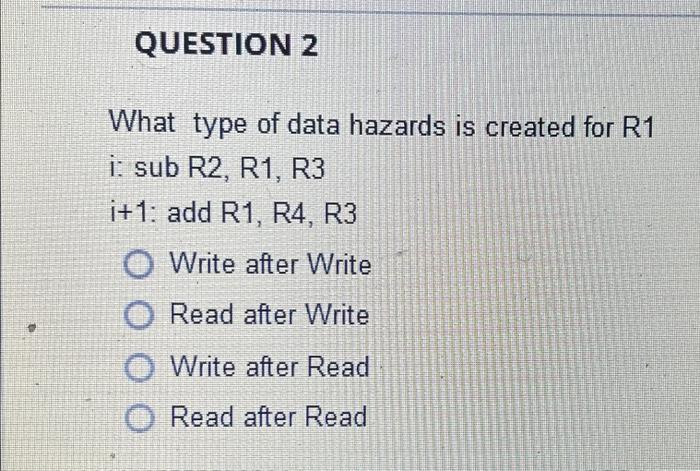 Solved What type of data hazards is created for R1 i: sub | Chegg.com