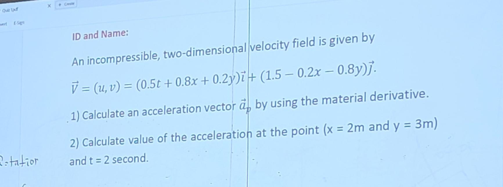 Solved ID and Name:\\nAn incompressible, two-dimensional | Chegg.com
