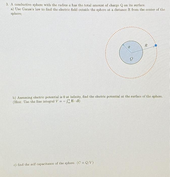 Solved 3. A conductive sphere with the radius a has the | Chegg.com