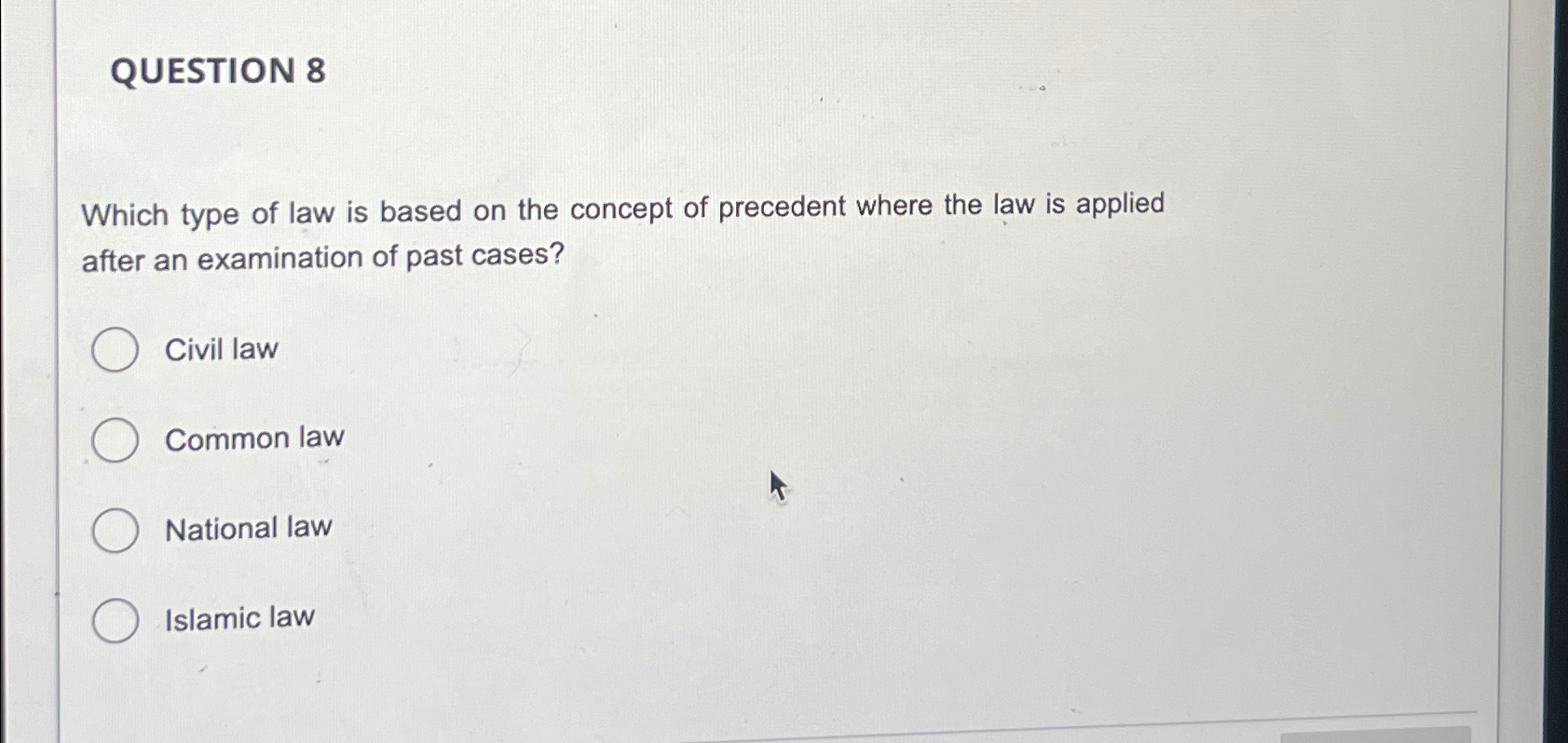 Solved QUESTION 8Which type of law is based on the concept | Chegg.com