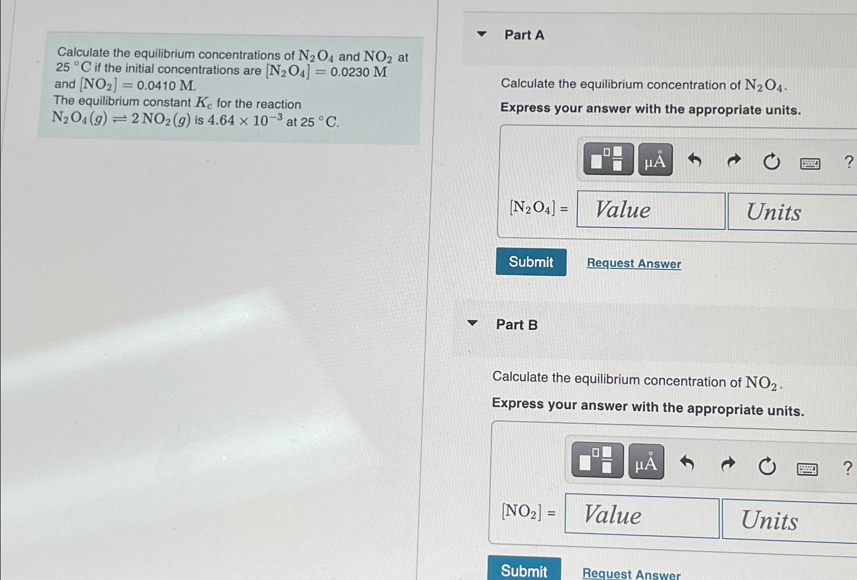 Calculate the equilibrium concentrations of N2O4 ﻿and | Chegg.com