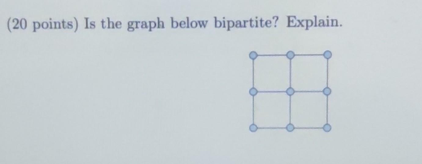 Solved (20 points) Is the graph below bipartite? Explain. | Chegg.com