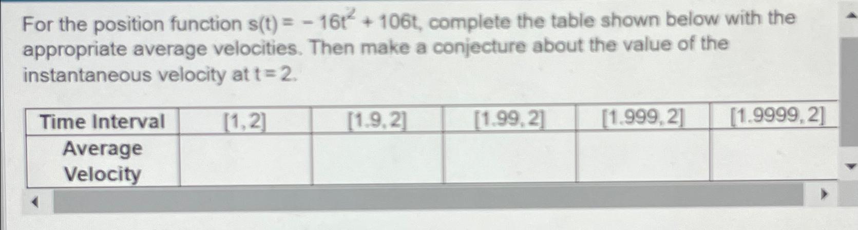 Solved For the position function s(t)=-16t2+106t, ﻿complete | Chegg.com