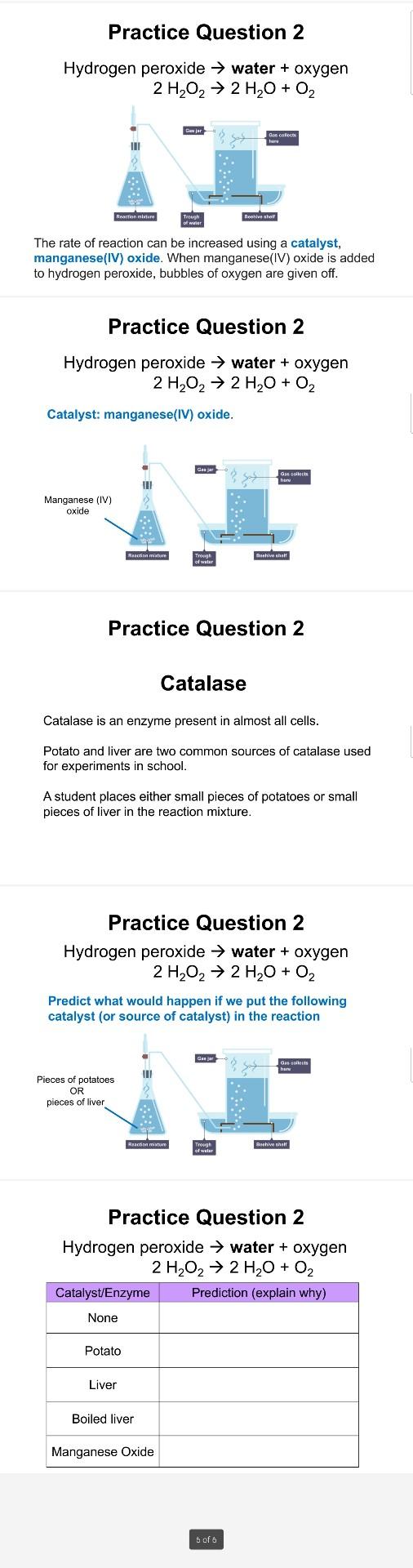 Solved Practice Question 2 Hydrogen peroxide → water + | Chegg.com