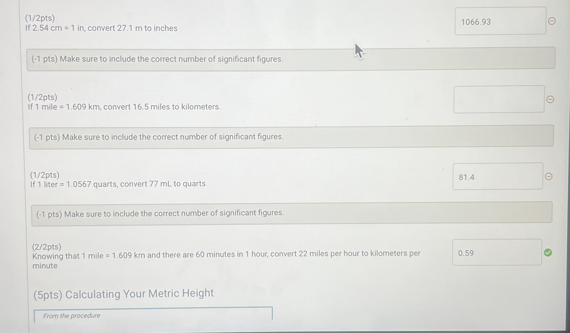 Solved pts)If 2.54cm=1in, ﻿convert 27.1 ﻿m to inches( -1 | Chegg.com