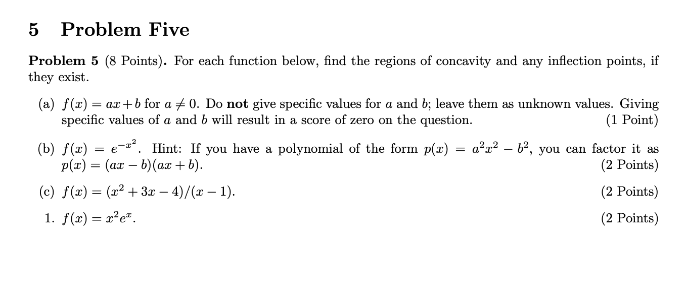 Solved 5 ﻿Problem FiveProblem 5 (8 ﻿Points). ﻿For each | Chegg.com