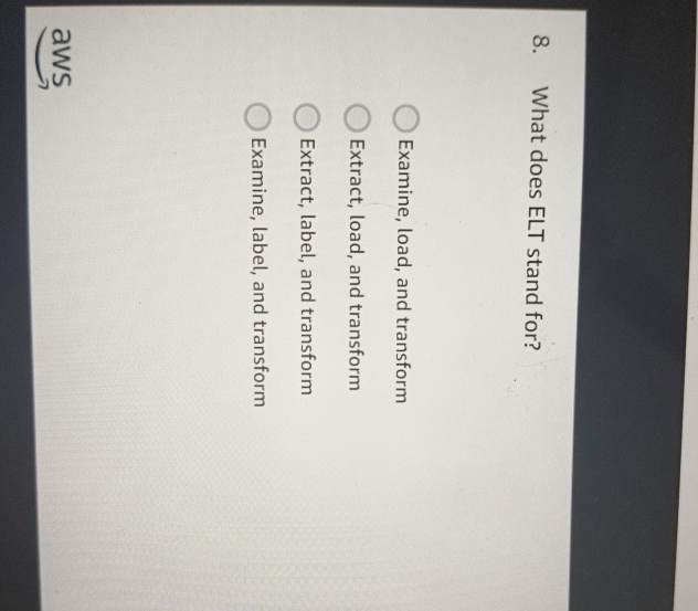 Solved What does ELT stand for?Examine, load, and | Chegg.com