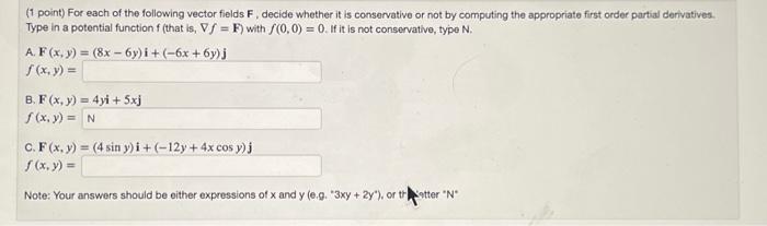 Solved (1 point) For each of the following vector fields F, | Chegg.com