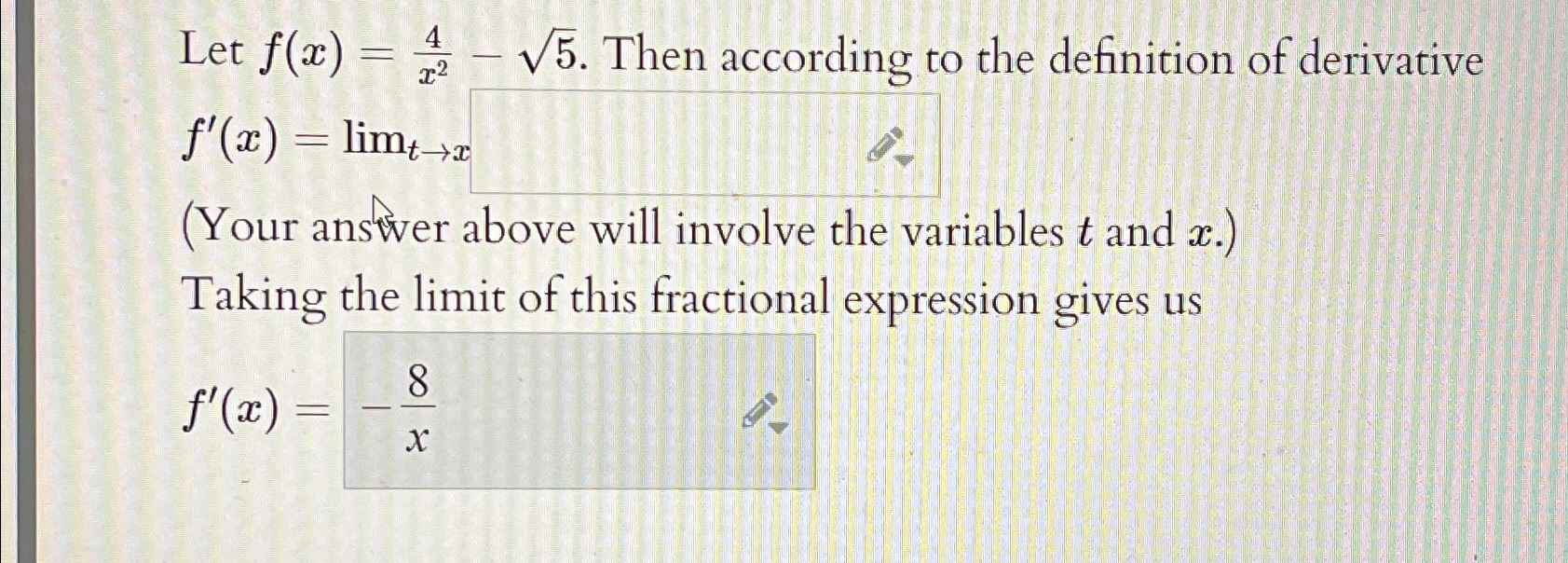 Solved Let f(x)=4x2-52. ﻿Then according to the definition of | Chegg.com