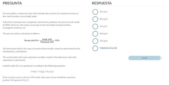 Solved PREGUNTA RESPUESTA Percent yidit is a numerical value | Chegg.com