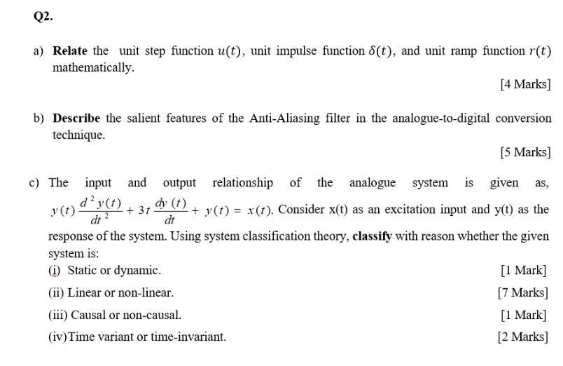 Solved Q2. a) Relate the unit step function u(t), unit | Chegg.com