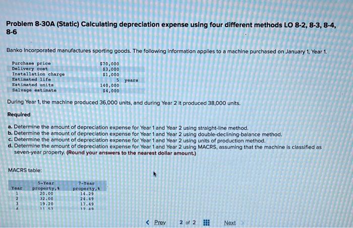 Solved Problem 8-30A (Static) Calculating depreciation | Chegg.com