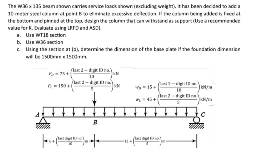 Solved The W36 x 135 beam shown carries service loads shown | Chegg.com