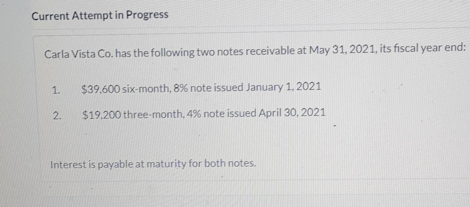 Solved Current Attempt in Progress Carla Vista Co. has the | Chegg.com