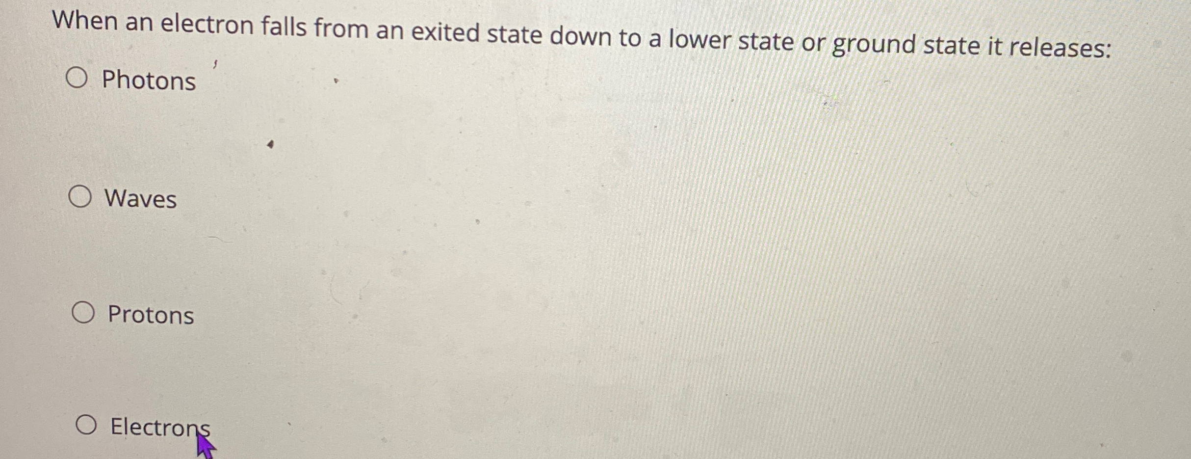 Solved When an electron falls from an exited state down to a | Chegg.com