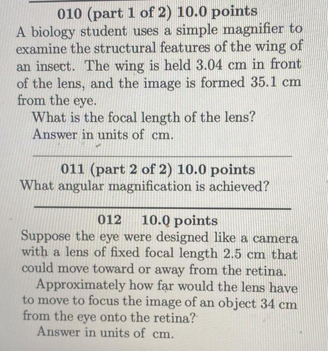 Solved 010 (part 1 of 2) 10.0 points A biology student uses | Chegg.com