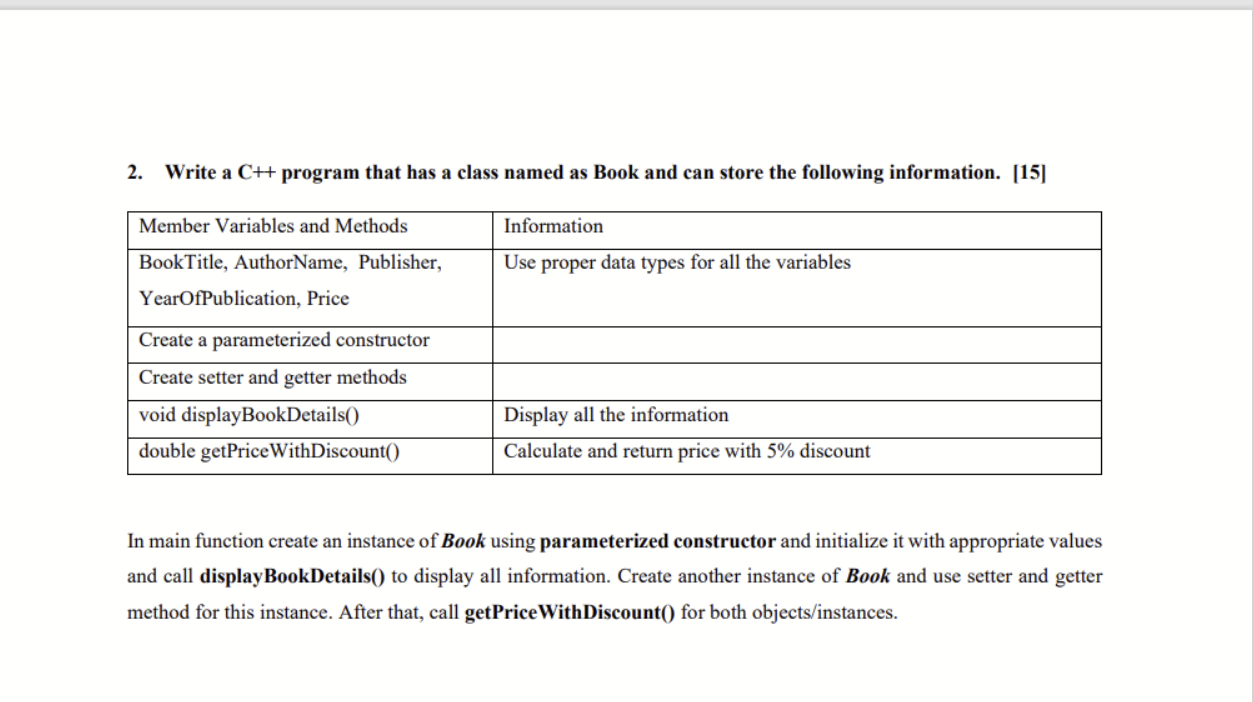 Solved Write a C++ ﻿program that has a class named as Book | Chegg.com