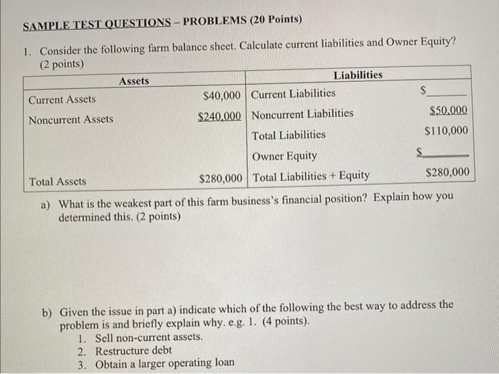 Solved SAMPLE TEST QUESTIONS - PROBLEMS (20 Points) 1. | Chegg.com