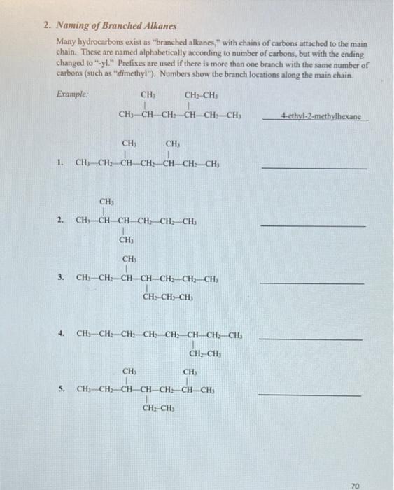 Solved 2. Naming of Branched Alkanes Many hydrocarbons exist | Chegg.com