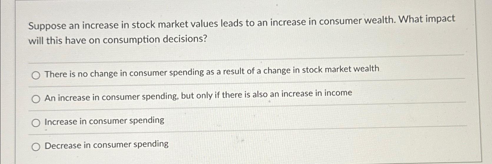 Solved Suppose an increase in stock market values leads to | Chegg.com
