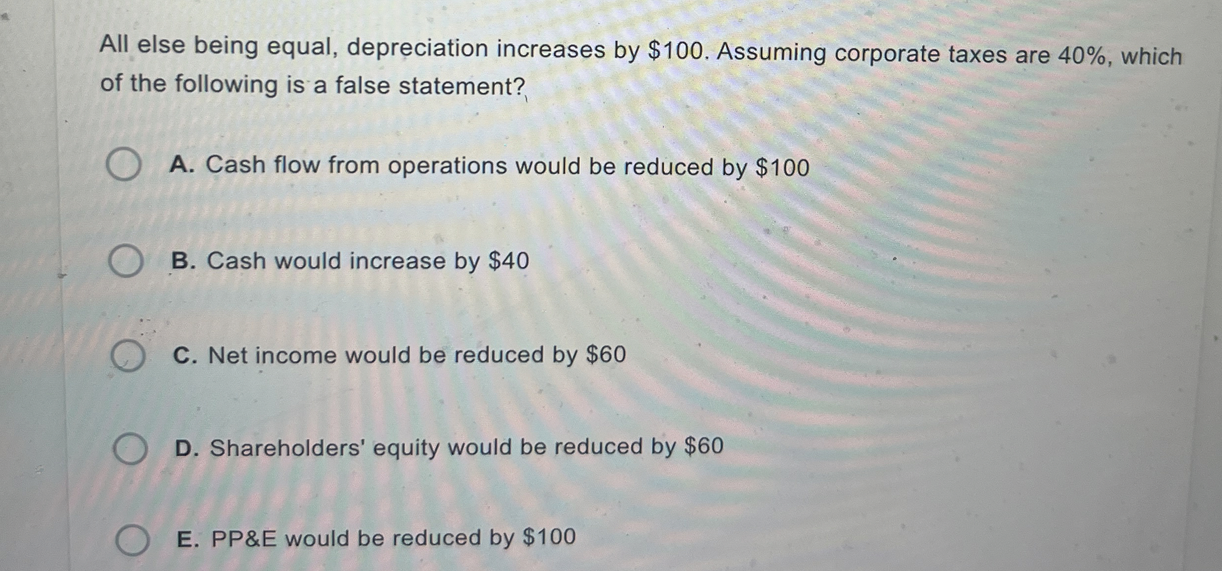 Solved All else being equal, depreciation increases by $100. | Chegg.com