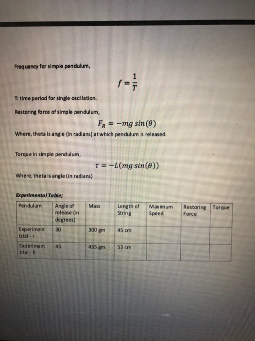 Solved EXPERIMENT #10 PERIODIC MOTION 1. Simple Pendulum; | Chegg.com