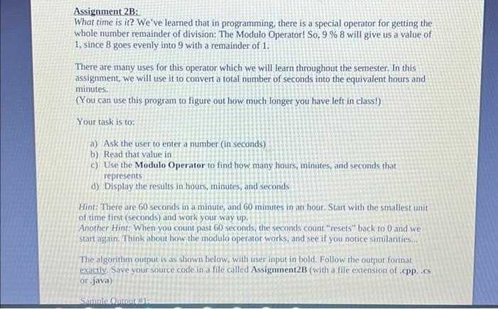 Solved Assignment 2B: What time is it? We've learned that in | Chegg.com