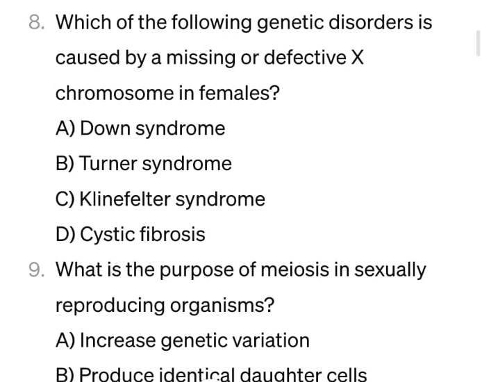 Solved Which of the following genetic disorders is caused by | Chegg.com