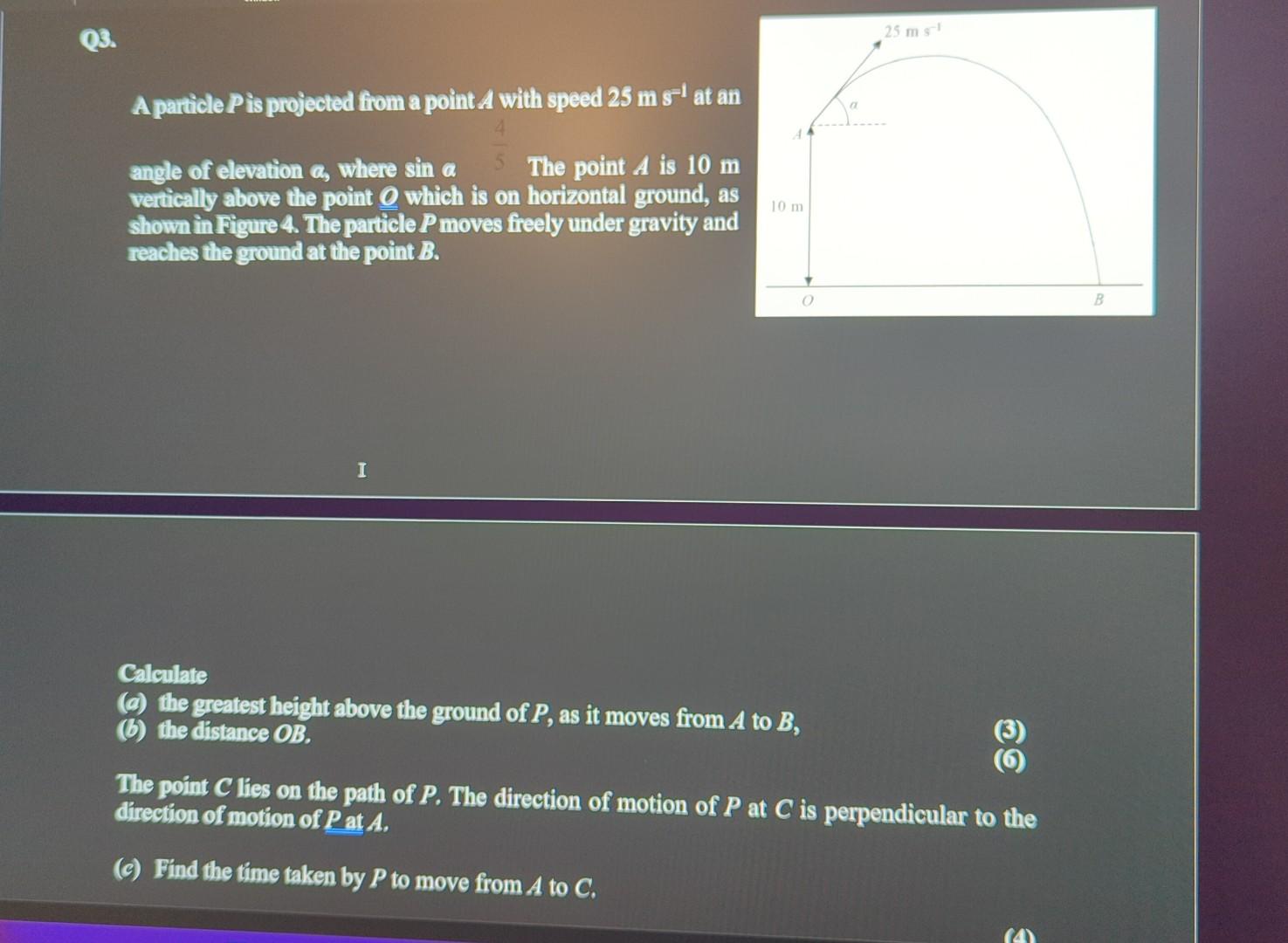 Solved A particle P is projected from a point A with speed | Chegg.com
