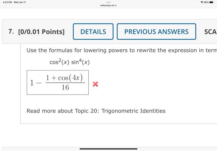 Solved Use the formulas for lowering powers to rewrite the | Chegg.com
