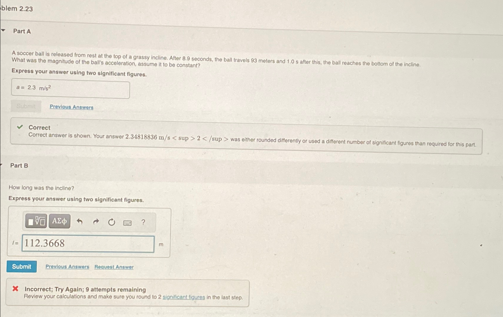 Solved blem 2.23Part AA soccer ball is released from rest at | Chegg.com