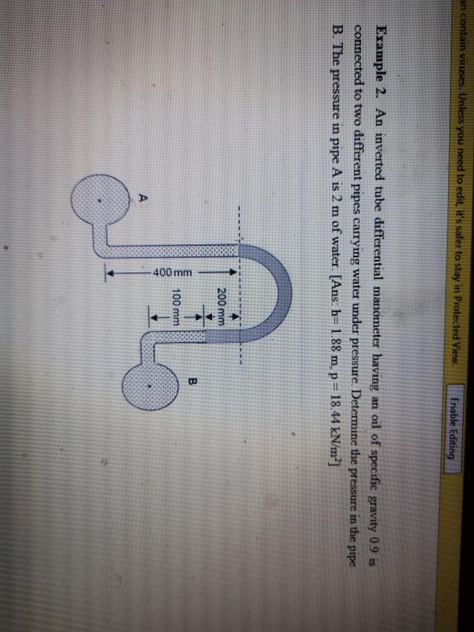 Solved Example 1. A U-tube differential manometer is | Chegg.com
