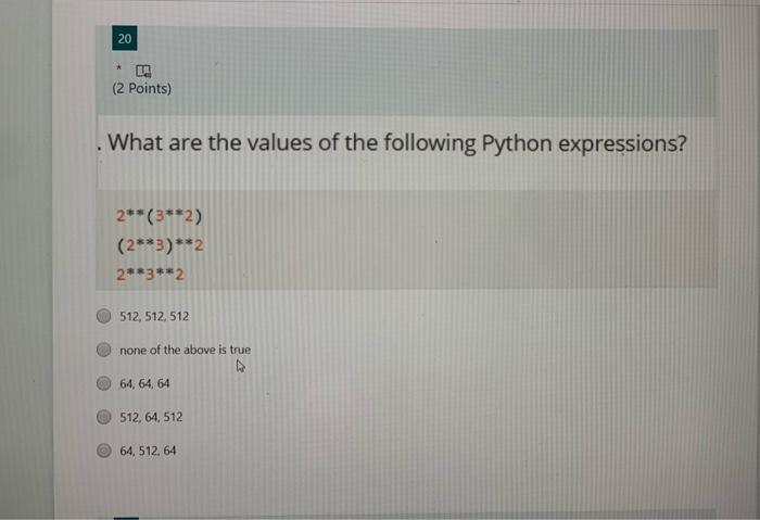 Solved 20 (2 points) What are the values of the following | Chegg.com