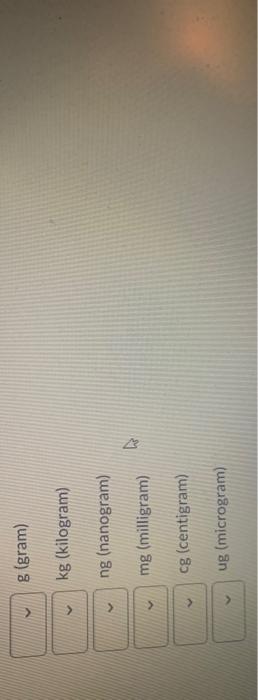 g (gram) kg (kilogram) ng (nanogram) mg (milligram) | Chegg.com