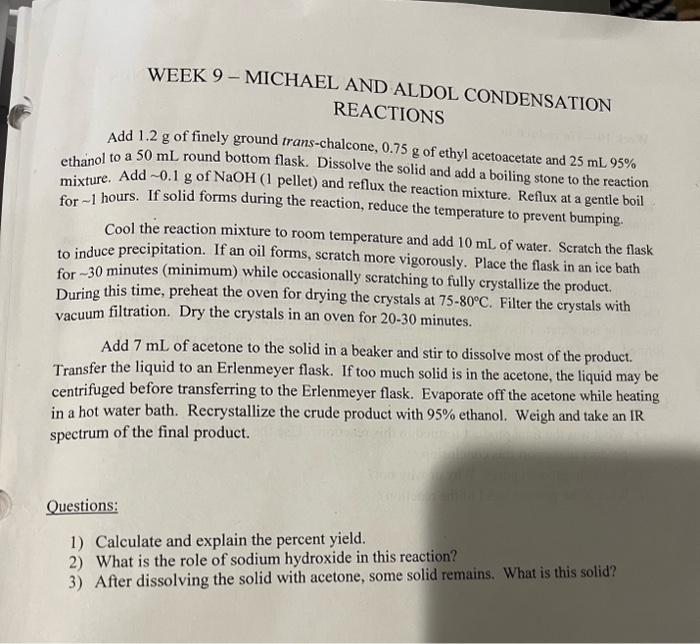 Solved WEEK 9 - MICHAEL AND ALDOL CONDENSATION REACTIONS Add | Chegg.com