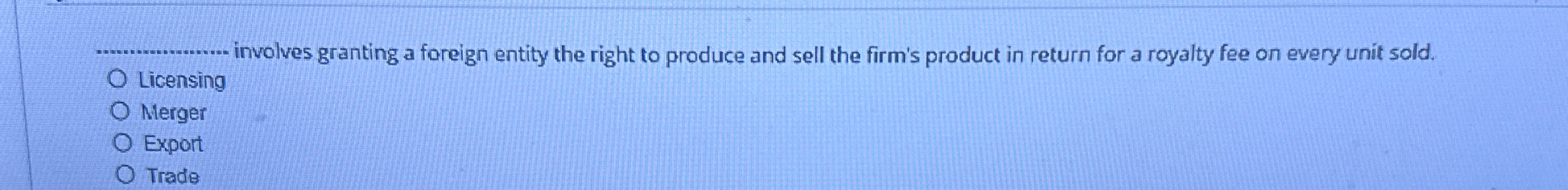 Solved involves granting a foreign entity the right to | Chegg.com