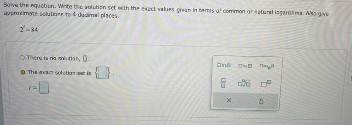 Solved Solve the equation. Write the solution set with the | Chegg.com