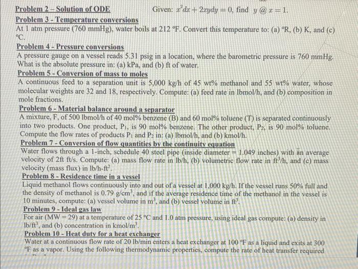 Solved Problem 2-Solution of ODE Given: x2dx+2xydy=0, find | Chegg.com