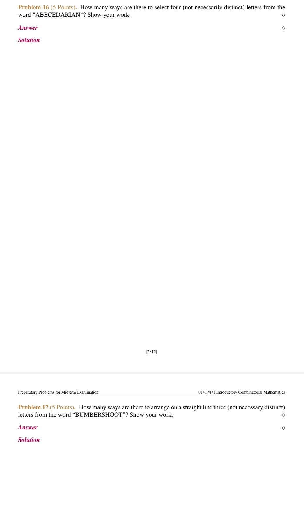 Solved Problem 16 (5 Points). How many ways are there to | Chegg.com Solved Problem 16 (5 Points). How many ways are there to | Chegg.com