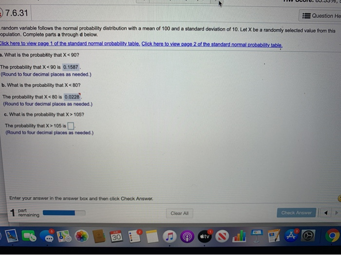 Solved 7631 Question He Random Variable Follows The Normal 8186